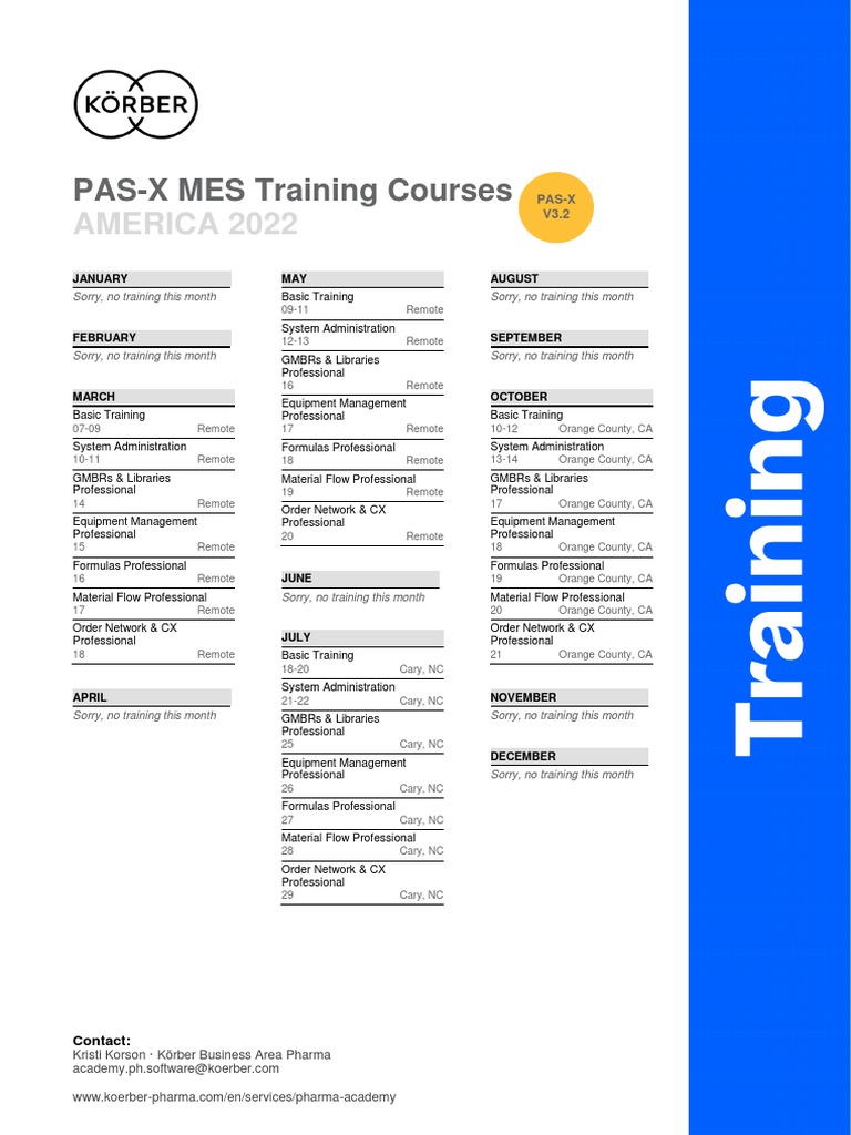PAS-X MES Training Schedule 2022 | PDF