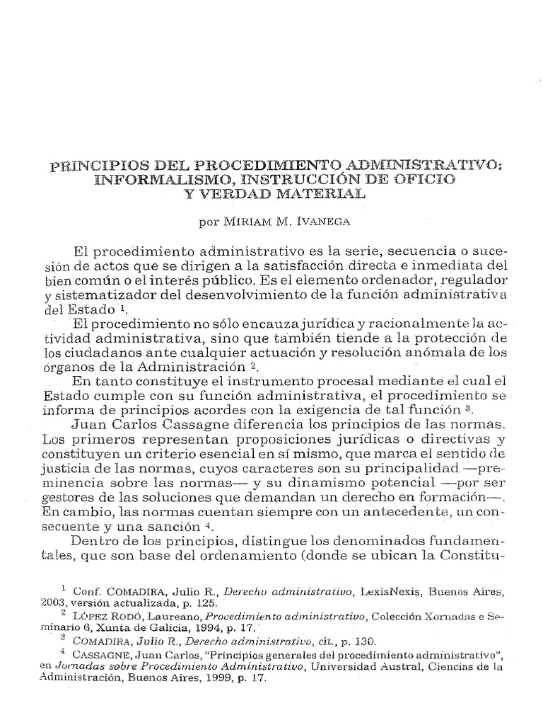 12 - Ivanega, Miriam - Principios Del Procedimiento Administrativo | PDF | Ley procesal | Verdad