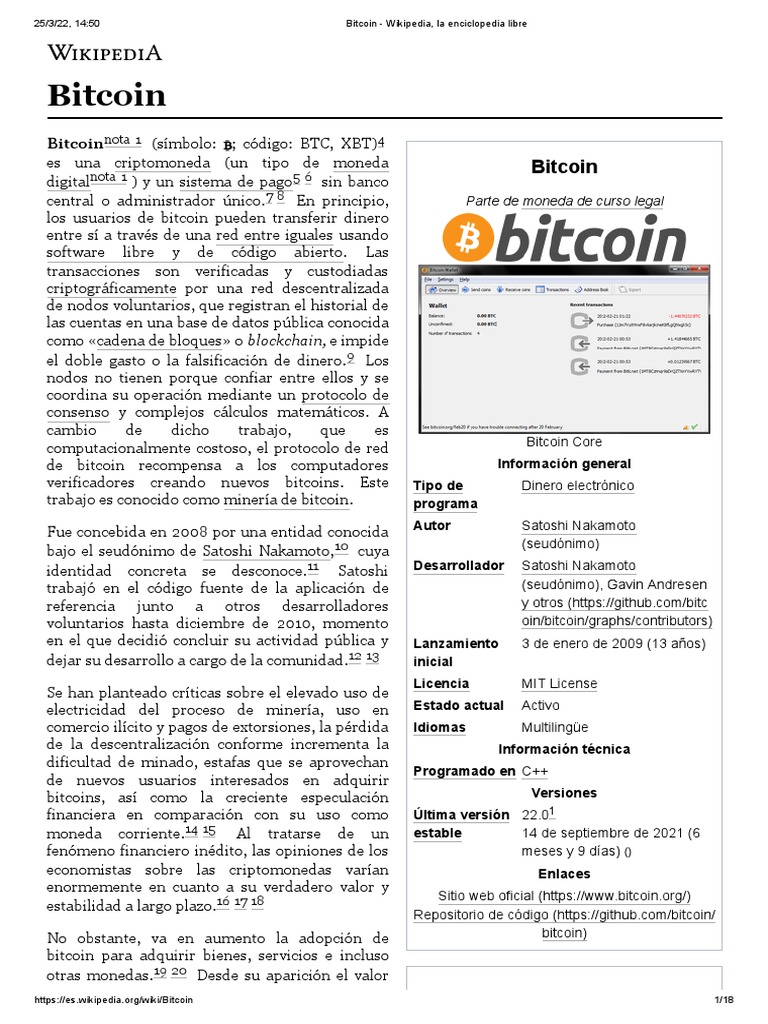 Bitcoin - Wikipedia, La Enciclopedia Libre | PDF | Bitcoin