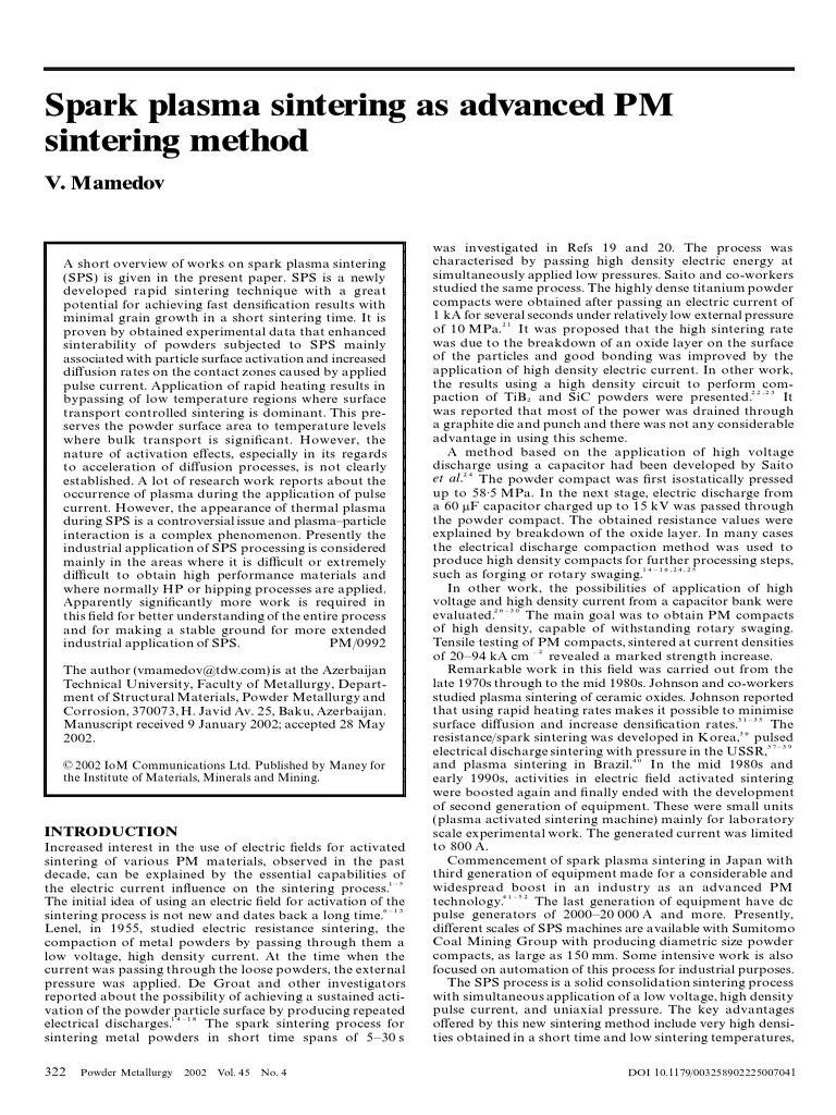 4-Spark Plasma Sintering As Advanced PM Sintering Method | PDF | Sintering | Building Engineering