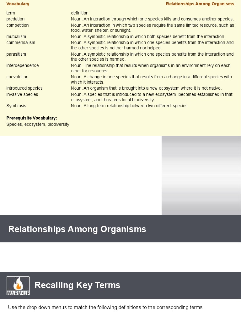 Relationships Among Organisms | PDF | Symbiosis | Invasive Species