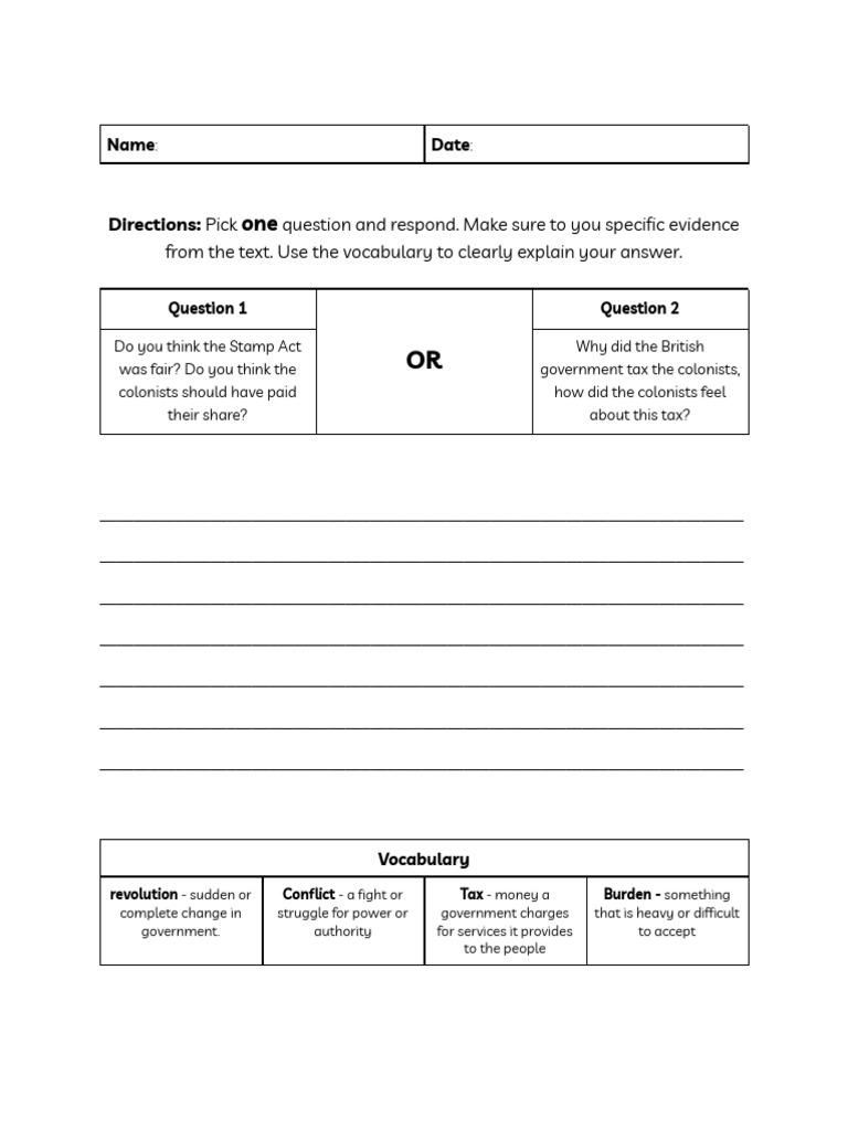 American Revolution Exit Ticket | PDF | Payments | Government