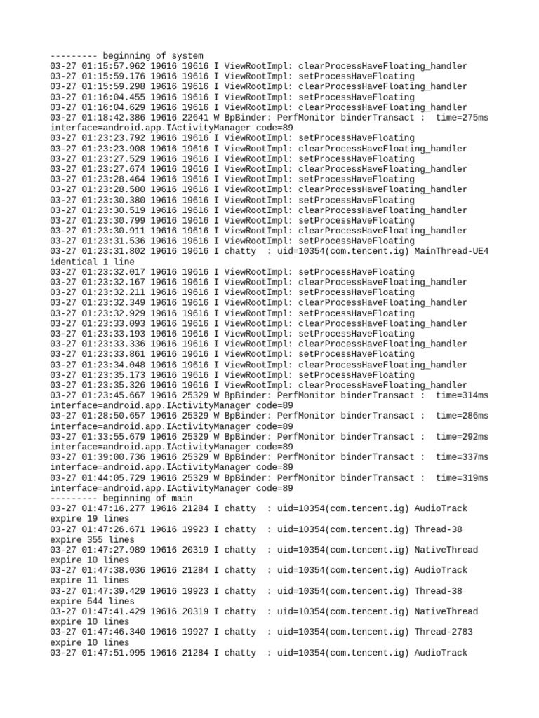 Analysis of system logs capturing process activity and thread behavior from a mobile application ...