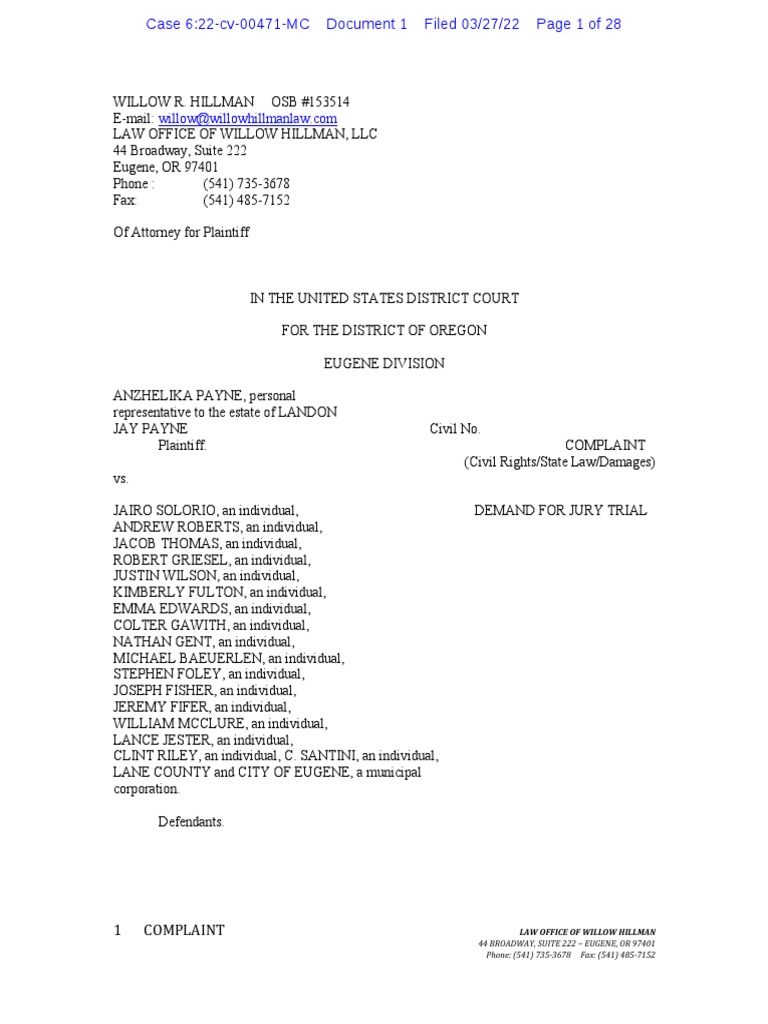 Payne v. Eugene Et Al | PDF | Damages | Complaint