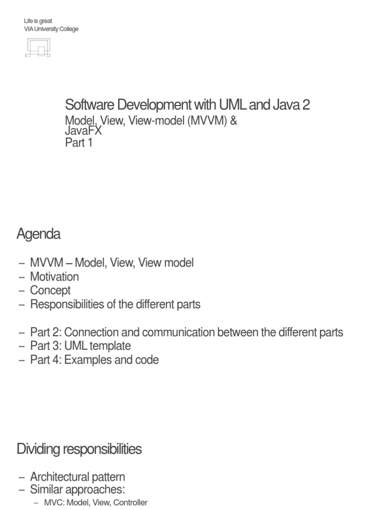 Software Development With Uml and Java 2: Model, View, View-Model (MVVM ...