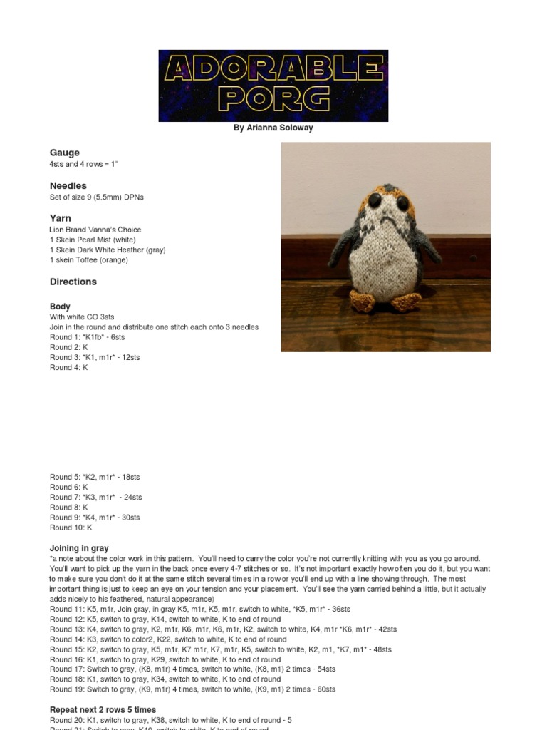 Porg Knitting Pattern v2 | PDF | Yarn | Sewing
