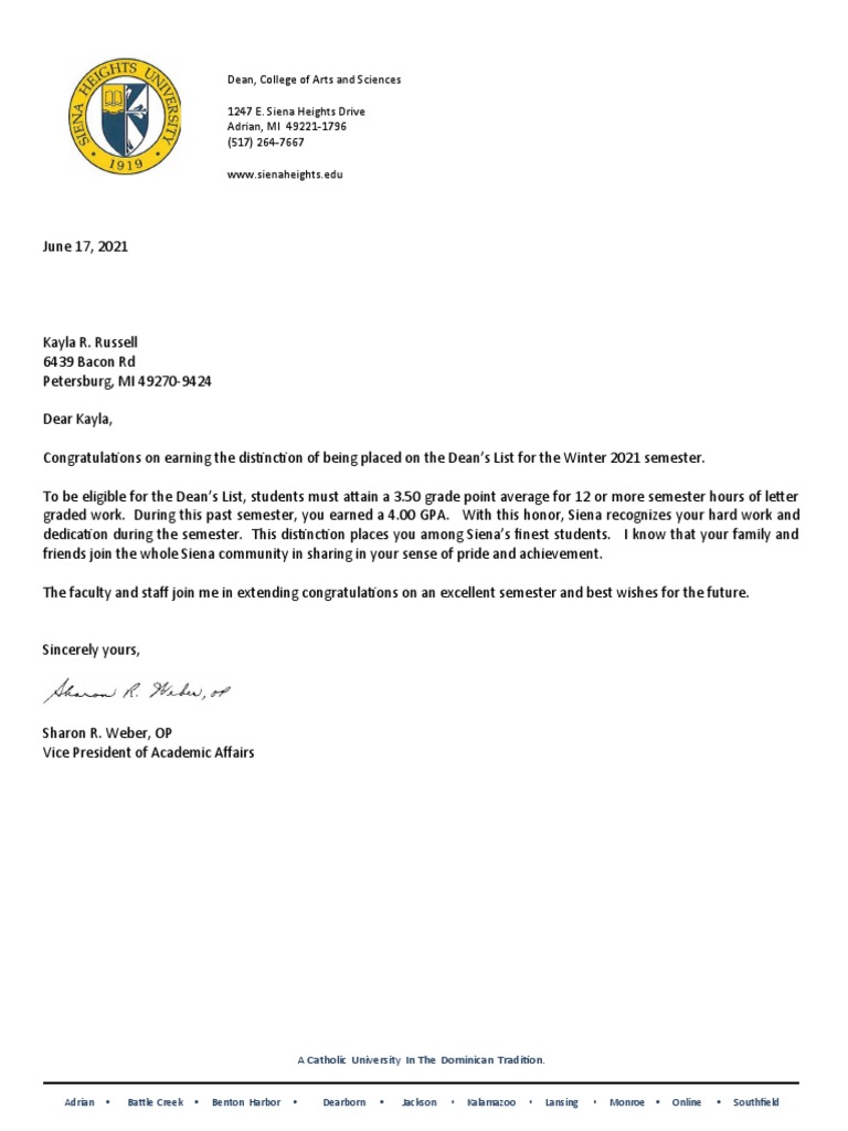 Deans List Letters | Download Free PDF | Students | Educational Stages