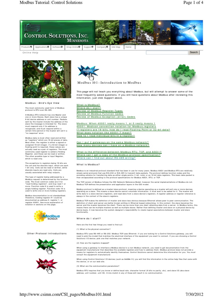 Modbus 101 - Introduction To Modbus: Online Help | PDF | Internet Protocol Suite | Computer Network