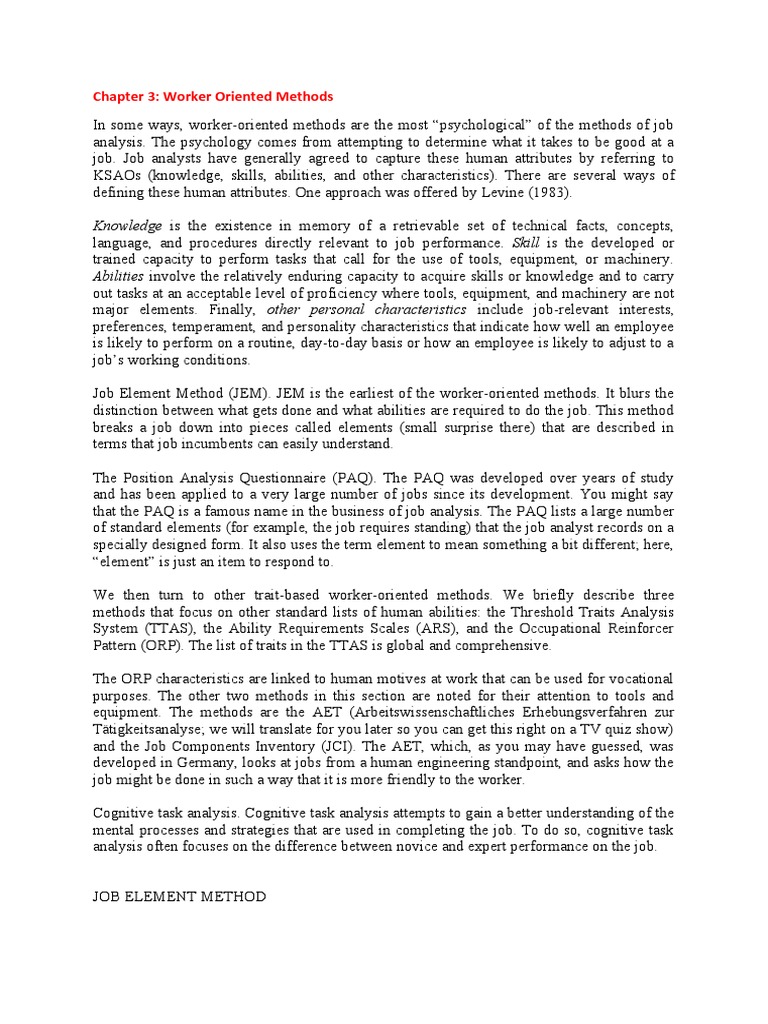 Chapter 3: Worker Oriented Methods | PDF | Cognition | Cognitive Science