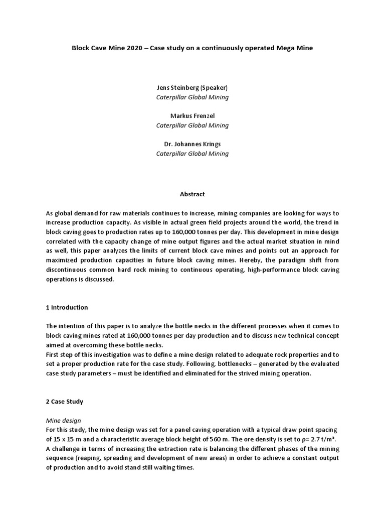 Block Cave Mine 2020 - Case Study On A Continuously Operated Mega Mine ...