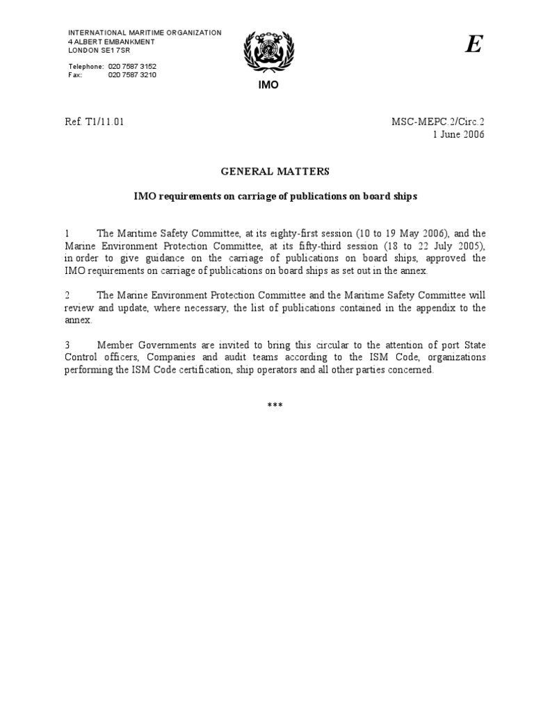 2 IMO Requirements On Carriage of Publications On Board Ships | PDF ...