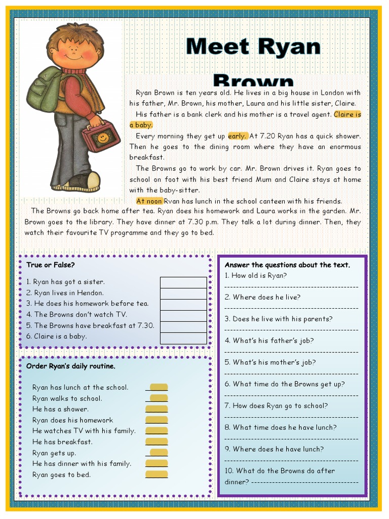 Meet Ryan Brown Reading Comprehension Exercises - 6014 | Download Free ...
