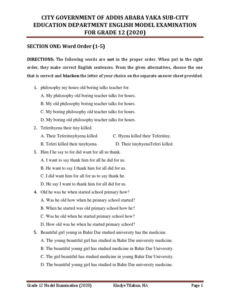 3rd Round English Model Exam For Grade 12 | PDF | Social Science | Self ...