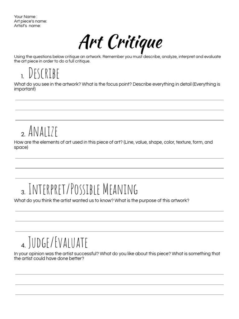 Art Critique Worksheet | PDF