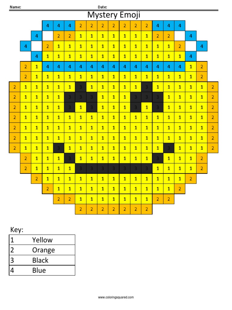 Mystery Emoji: Key: 1 Yellow 2 Orange 3 Black 4 Blue | PDF | Cooking ...