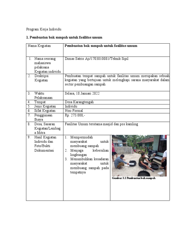 Program Kerja Individu - Dimas Satrio Aji | PDF