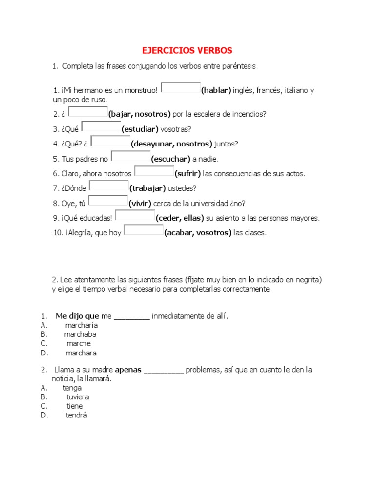Ejercicios Verbos | PDF