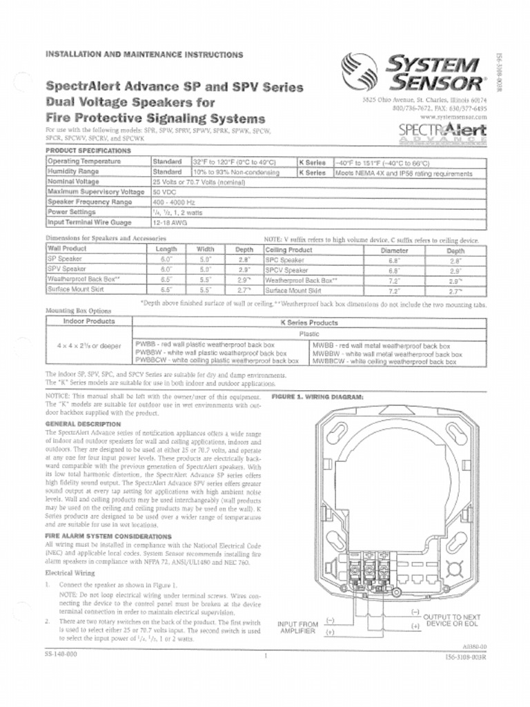 System Sensor Wall Mount SPSR | PDF