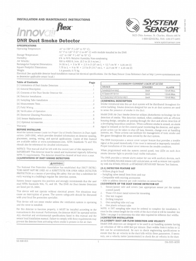 System Sensor DNR Duct Smoke Detector | PDF