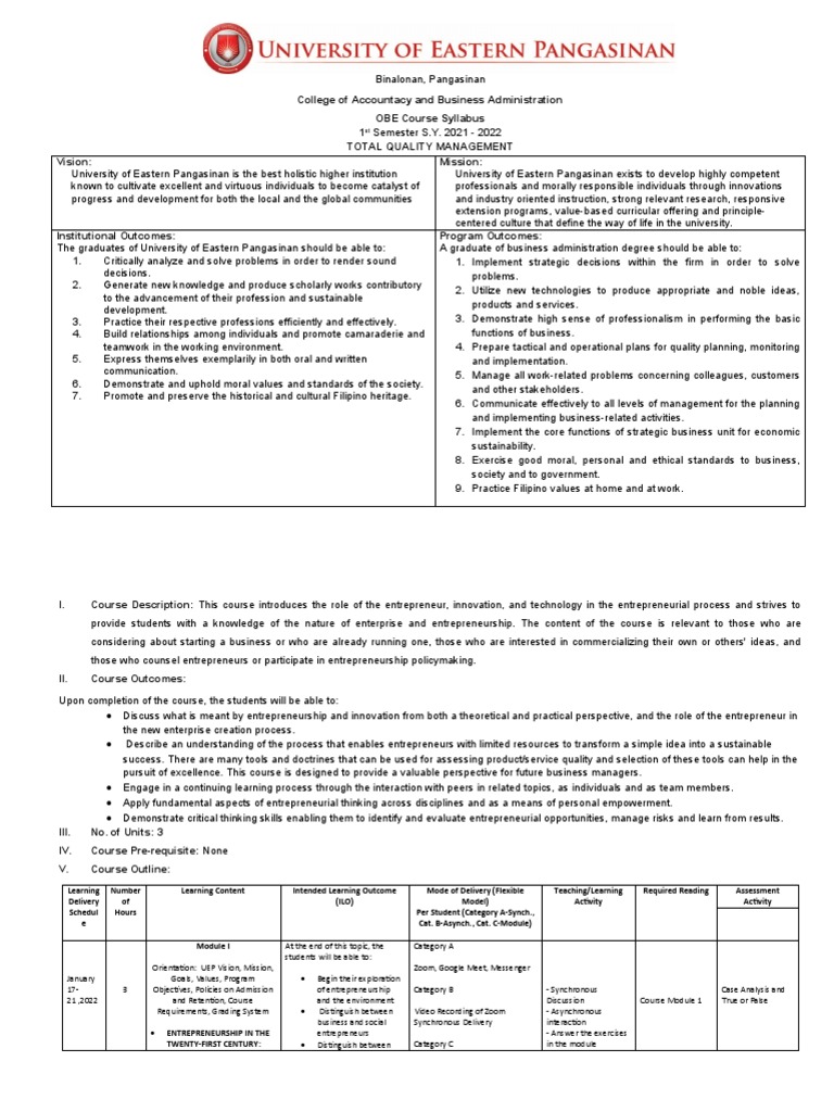 Final Course Syllabus Entrep | PDF | Entrepreneurship | Marketing