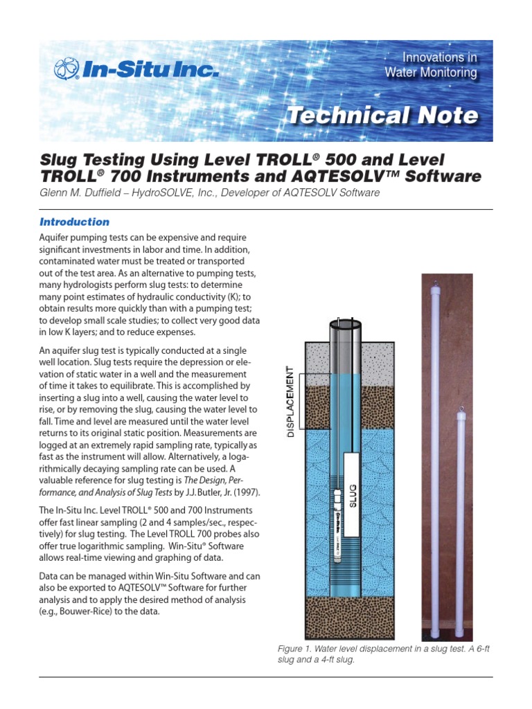 Slug Testing Using Level TROLL 500 and Level TROLL 700 Data Loggers and ...