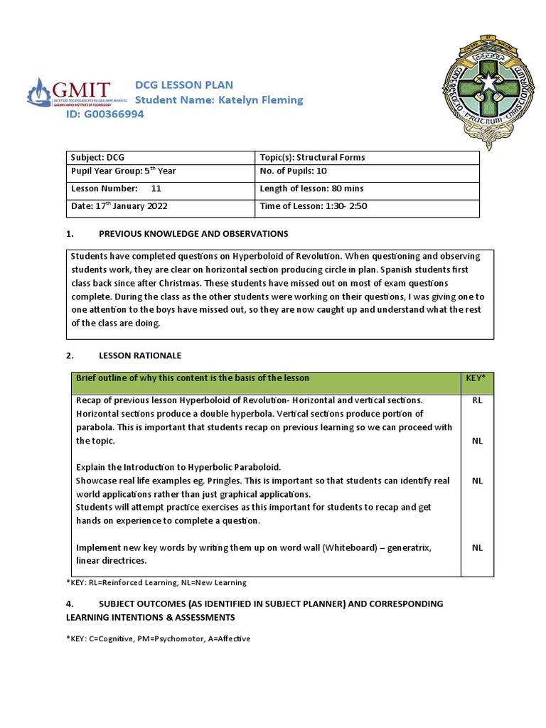 DCG Lesson Plan Student Name: Katelyn Fleming ID: G00366994: 1 ...