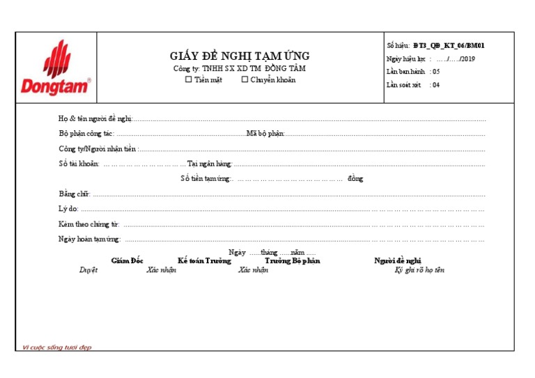 DT3 - QD - KT - 06 - BM01 - Giay de Nghi Tam Ung - LSX04 - MAU | PDF