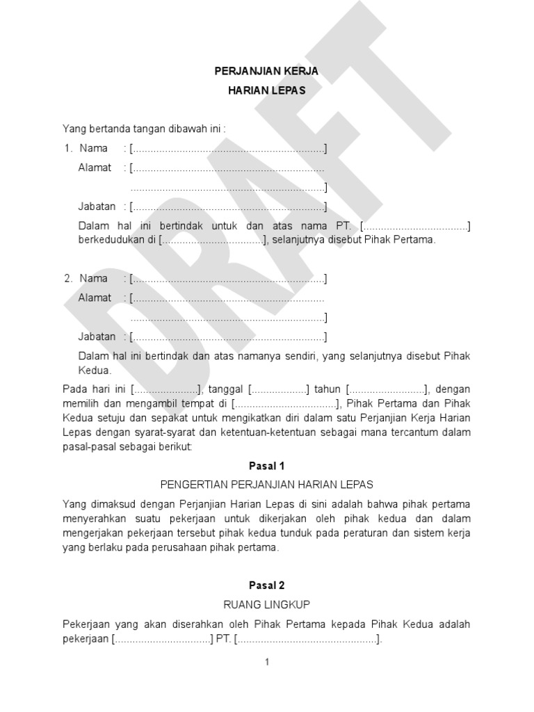 Surat Perjanjian Kerja Harian Lepas | PDF