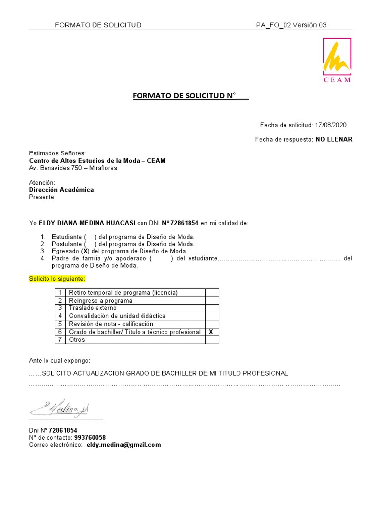 PA-FO-02 Formato Solicitud - Version03 | PDF
