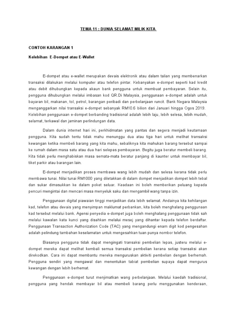 Contoh Karangan BM Tema 11 Dan 12 (SPM 2021) | PDF