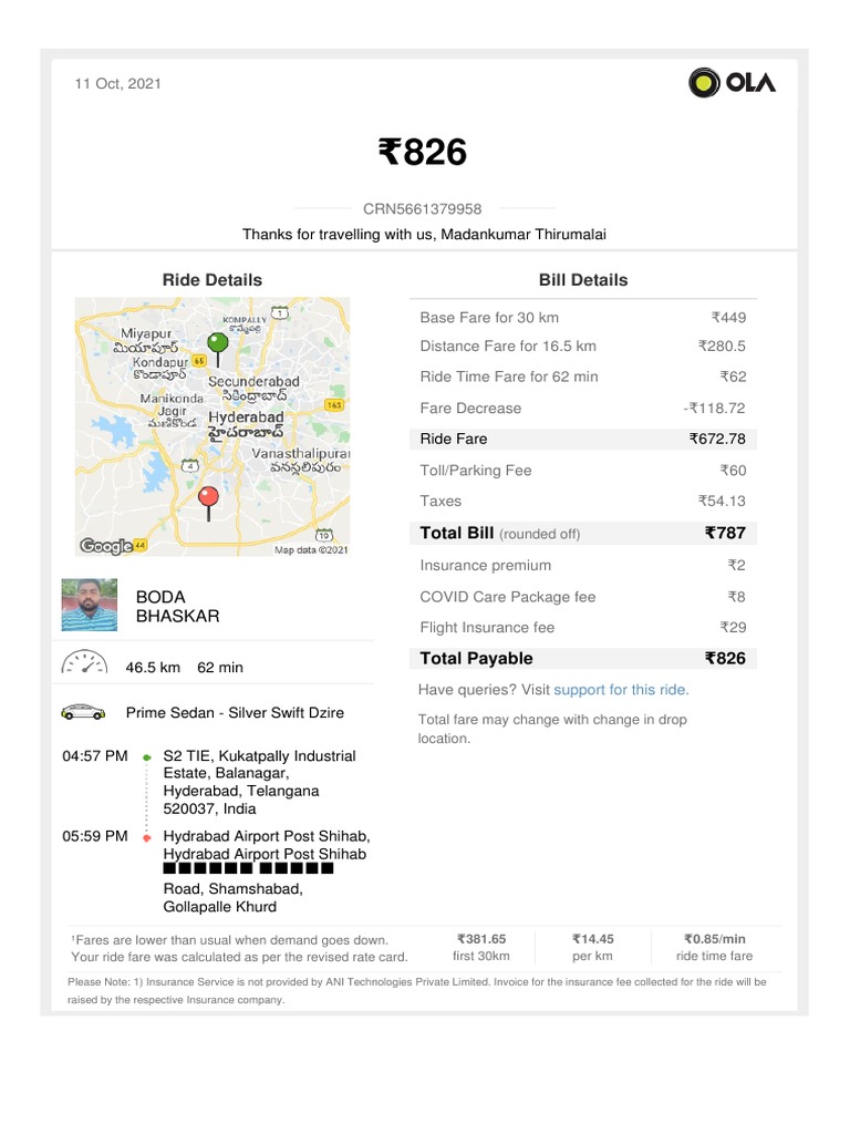 OLA Taxi Hyd Meil To Airport46 | PDF | Invoice | Payments