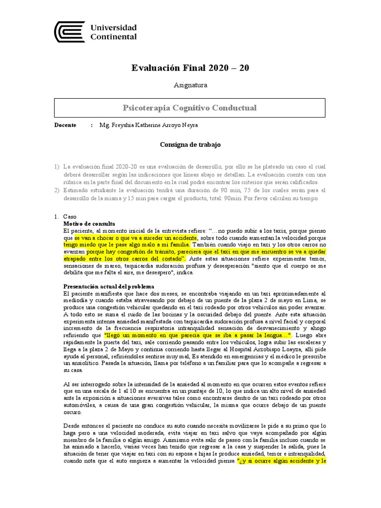 Evaluación Final PCC - Evelin | PDF | Ansiedad | Las emociones