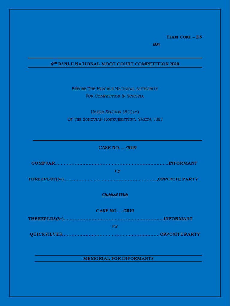 DSNLU-CCI (NLUO Team) Appellant (Memo Pundits) | PDF | Competition Law ...