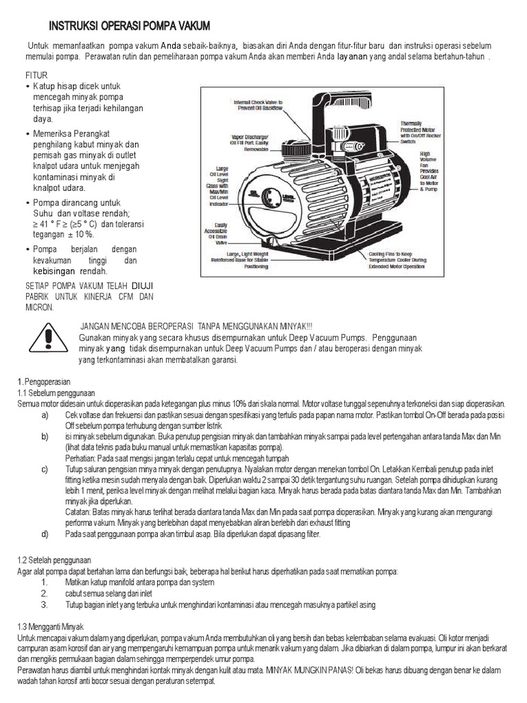 Instruksi Operasi Pompa Vakum | PDF