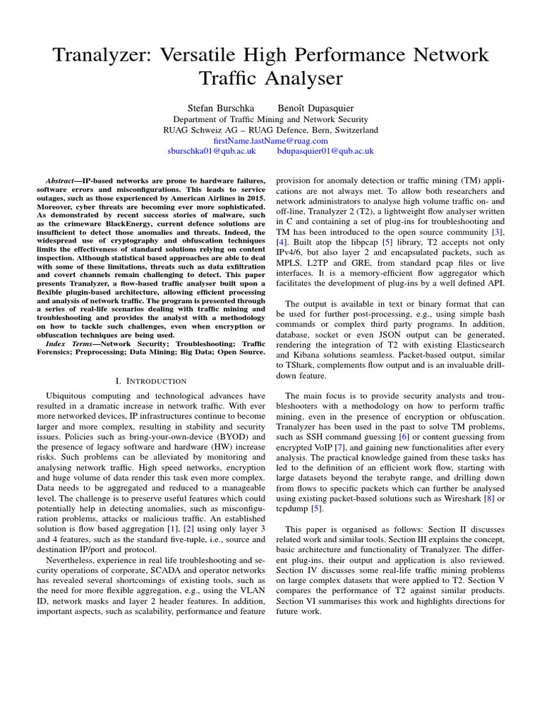 Tranalyzer: Versatile High Performance Network Traffic Analyser | PDF ...