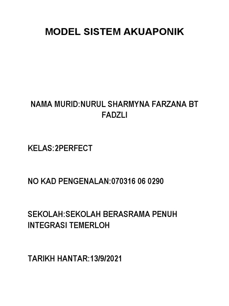 MODEL SISTEM AKUAPONIK RBT t2 | PDF | Sains & Matematika