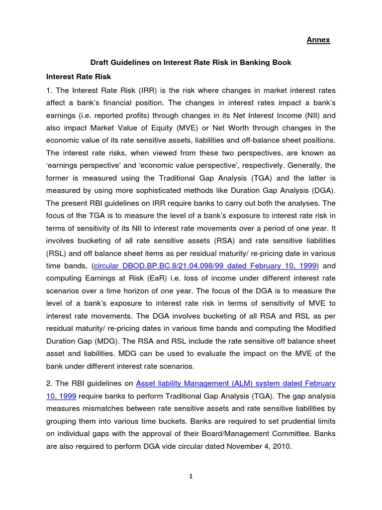Draft Guidelines On Interest Rate Risk in Banking Book Interest Rate ...