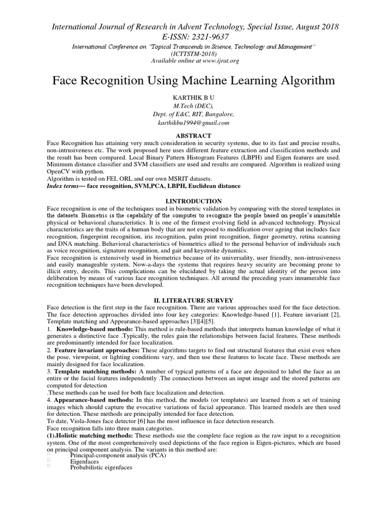 Face Recognition Using Machine Learning Algorithm | PDF | Eigenvalues And Eigenvectors ...