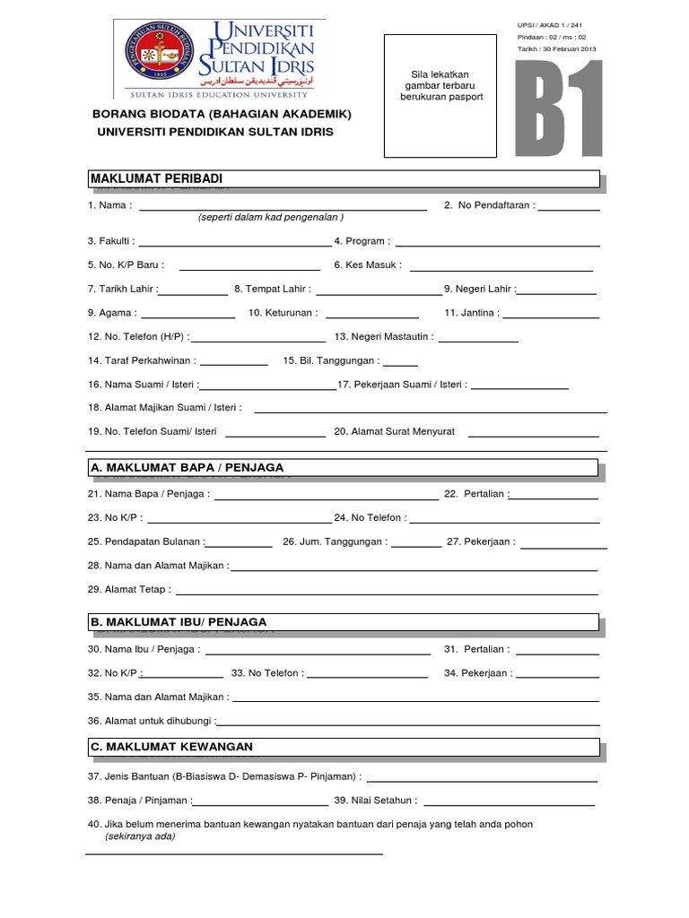 Borang Biodata B1 | PDF