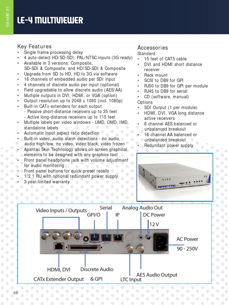 Le-4 Multiviewer: Key Features Accessories | PDF | Hdmi | Video