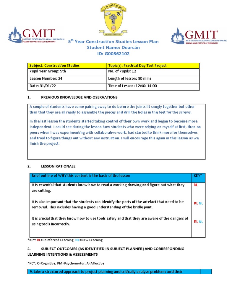 Construction Lesson Plan PDF Learning Lesson Plan