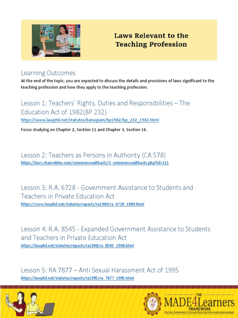 Laws Relevant To The Teaching Profession | PDF