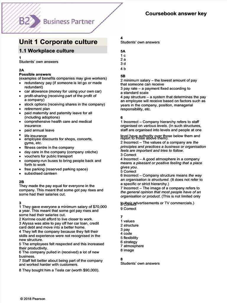 Business Partner b2 Coursebook Answer Key | PDF