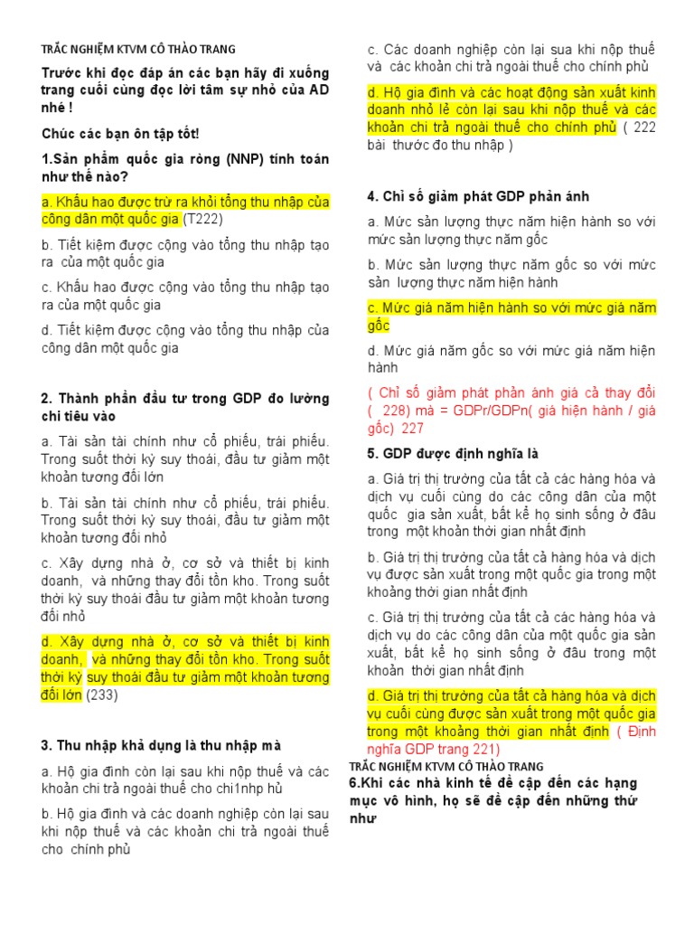 Trắc Nghiệm Ktvm Cô Thảo Trang-đáp Án Tham Khảo | PDF