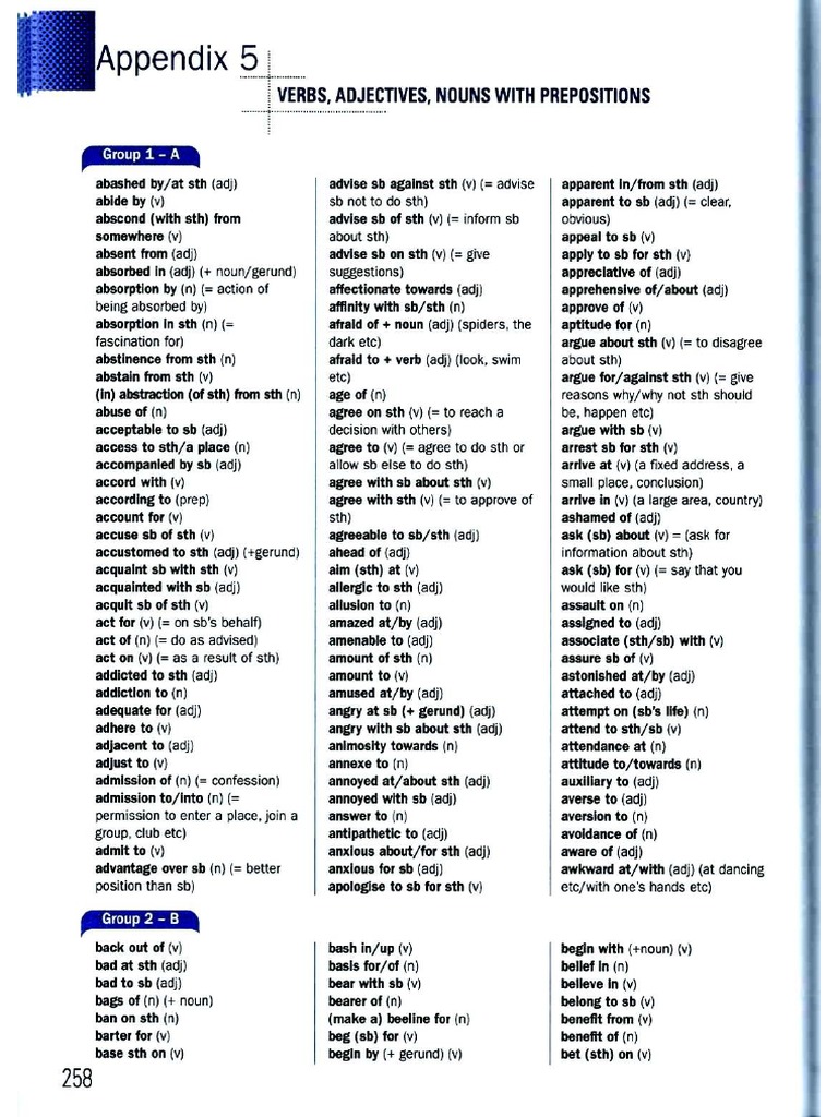 Verbs, Adjectives, Nouns With Prepositions | PDF