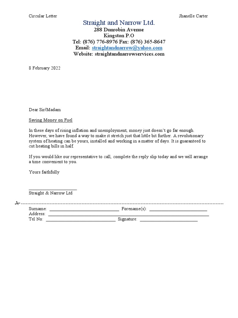 Circular Letter With Tear Off Slip EDPM | PDF