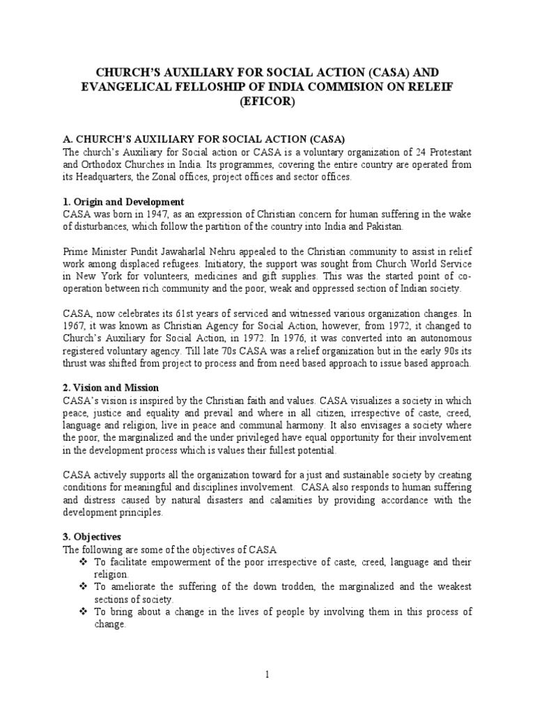 Church'S Auxiliary For Social Action (Casa) and Evangelical Felloship ...