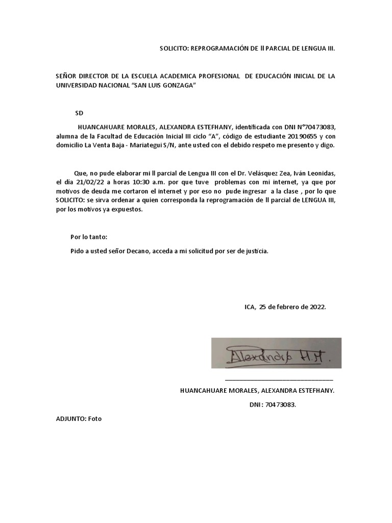 Solicitud de Reprogramacion | PDF