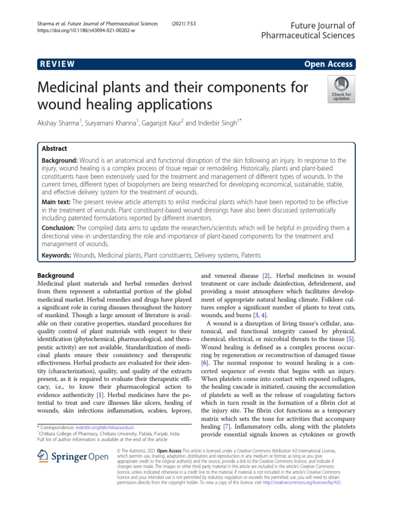 Medicinal Plants and Their Components For Wound Healing Applications ...