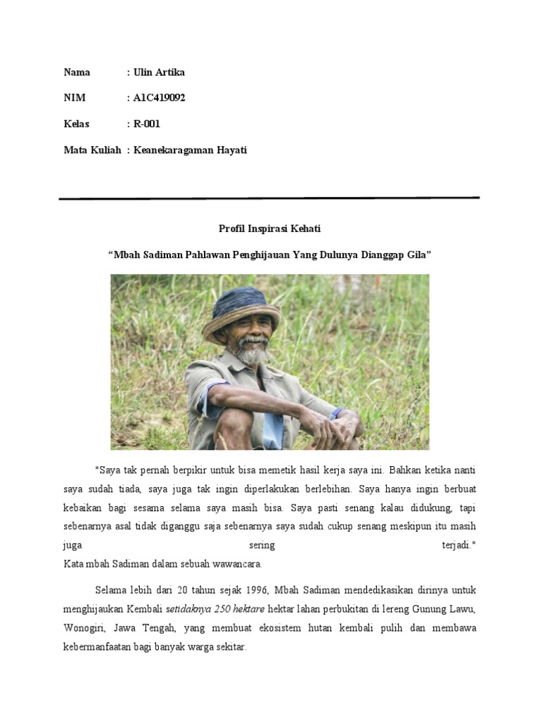 Mbah Sadiman: Pahlawan Penghijauan Wonogiri | PDF